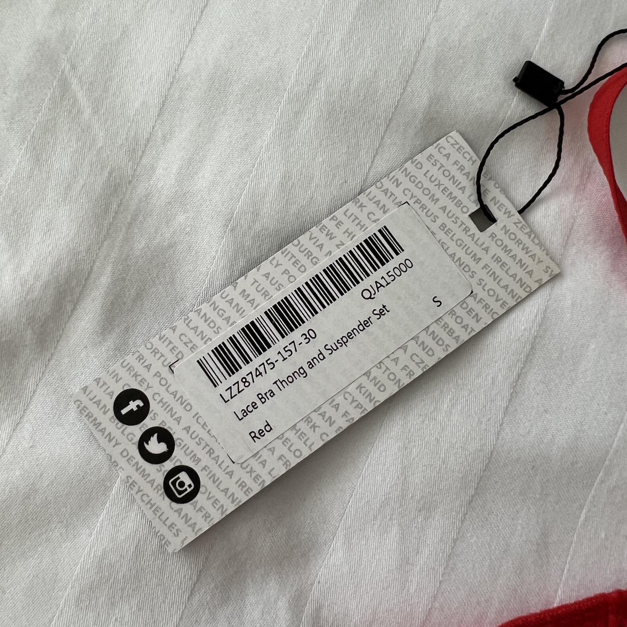 Boohoo Lace Bra and Thong Suspender Set in Red ️... - Depop