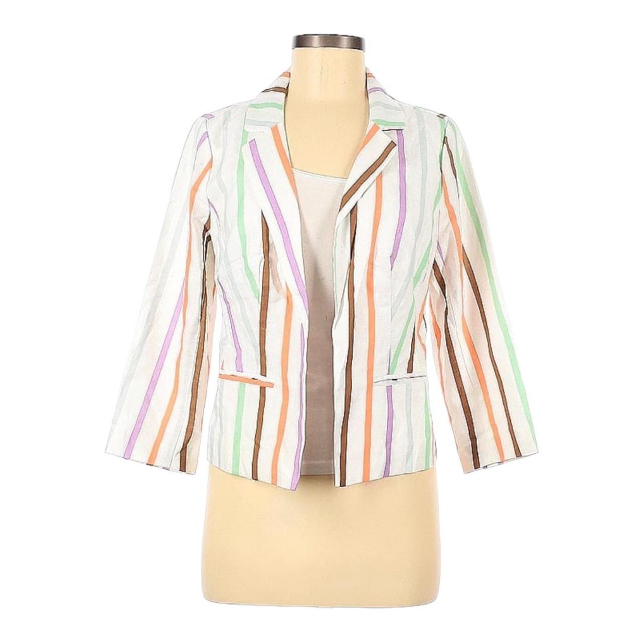 NWT ModCloth M white rainbow stripe open linen blend... - Depop