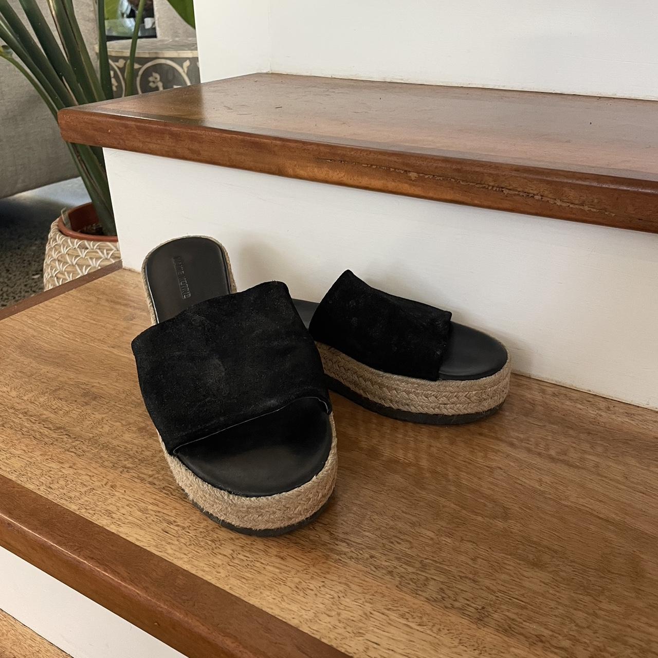 Black Suede-Like Platform Slides with Woven... - Depop