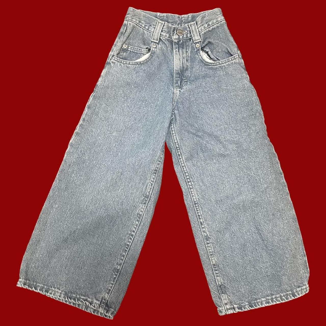 Vintage Lee pipes baggy embroidered jeans, size kids... - Depop