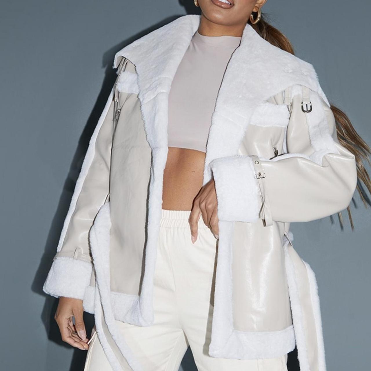 Cream, soft faux leather aviator jacket Gorgeousss... - Depop