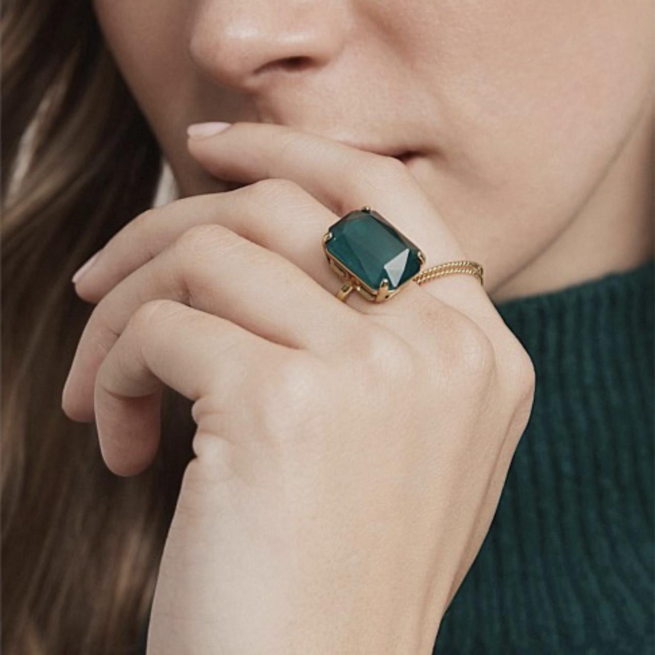 witchery oversized crystal ring - soft gold size... - Depop