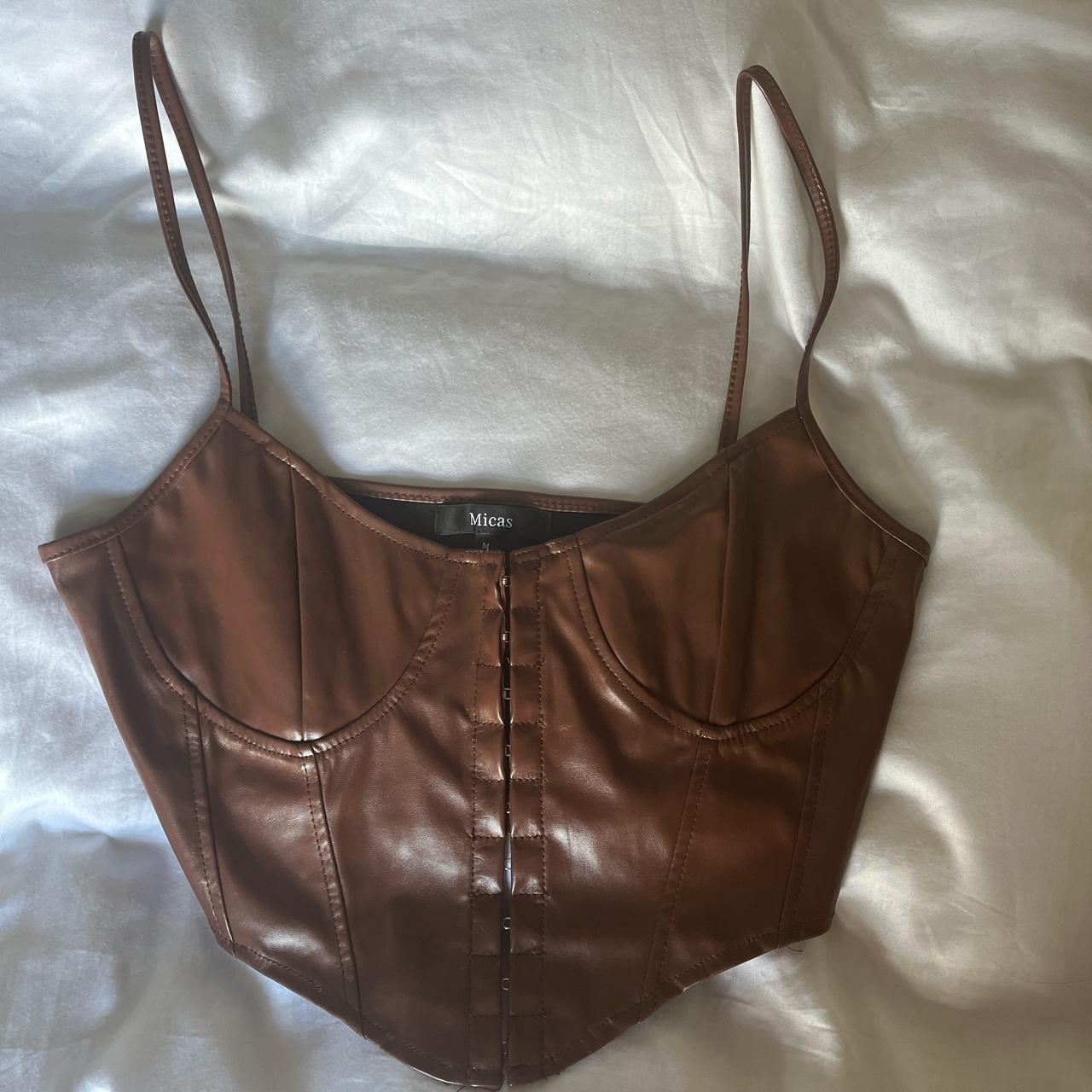 Micas brown leather corset top - Depop