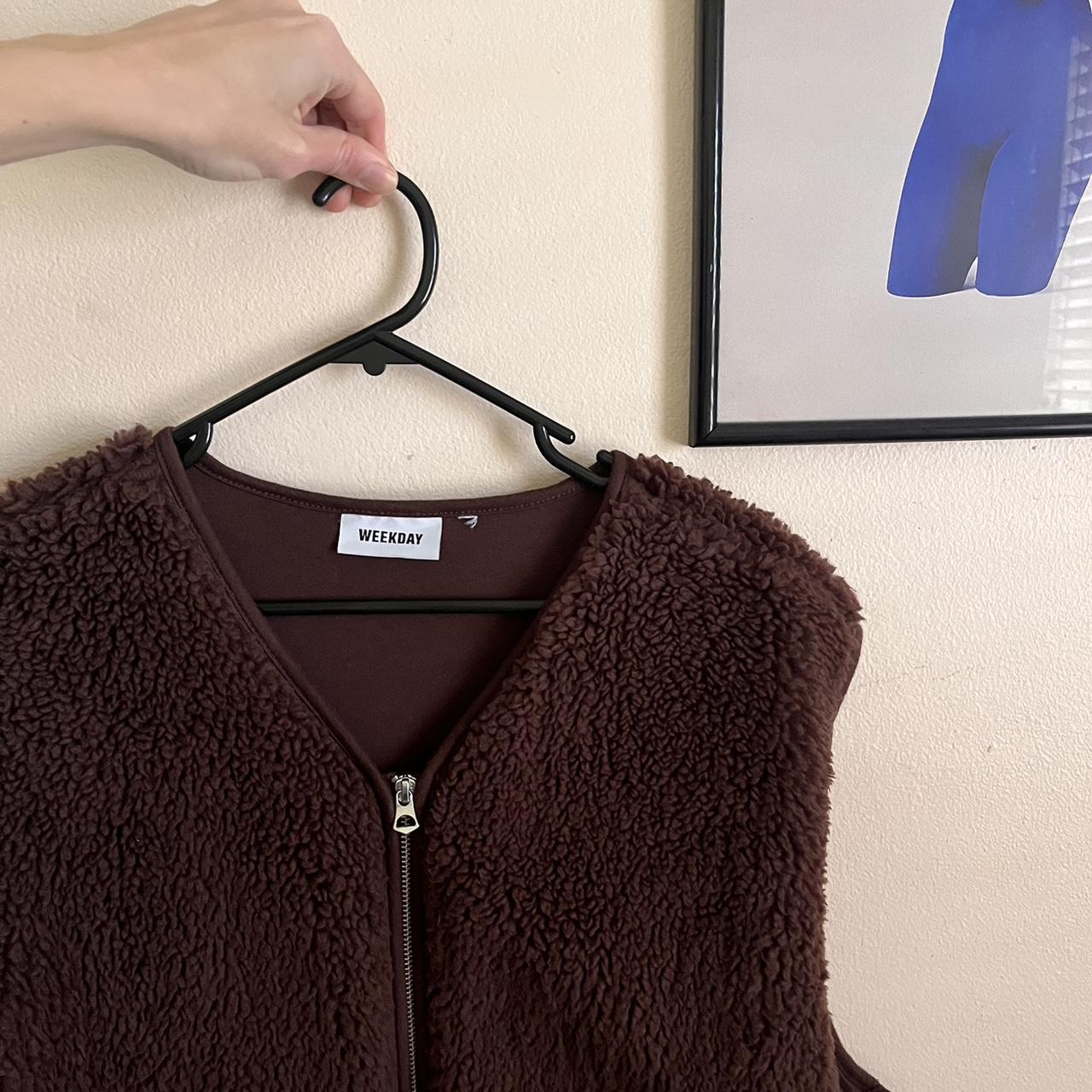 -Brown Weekday fleece zip up vest -sizeM -only worn... | Depop