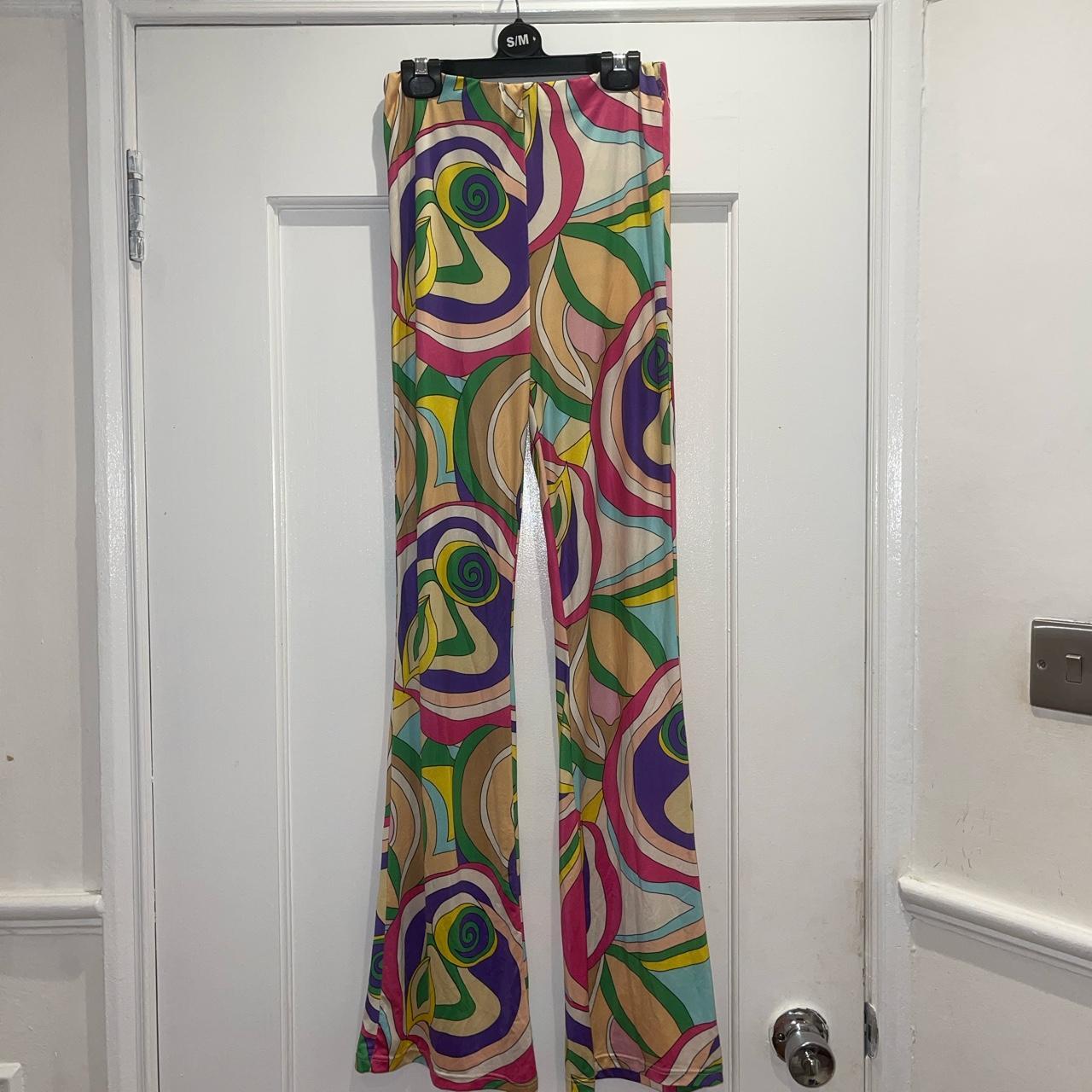 Selling these funky print flared trousers, Will fit... - Depop