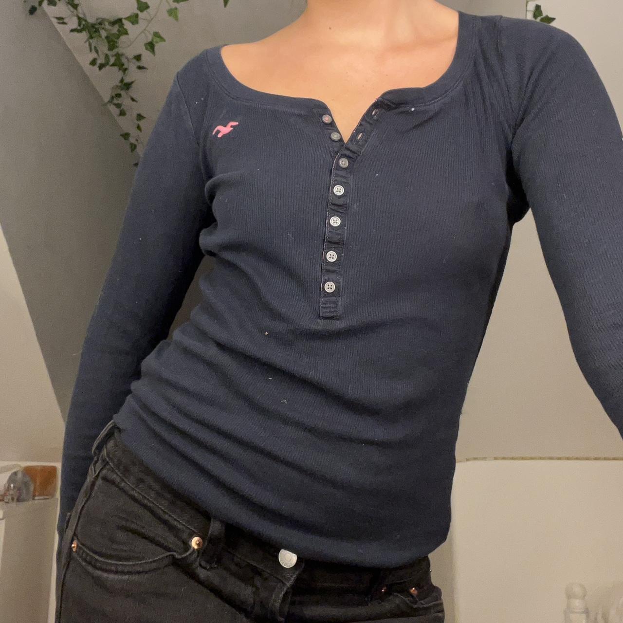 MAKE OFFERS vintage navy hollister henley top with... - Depop