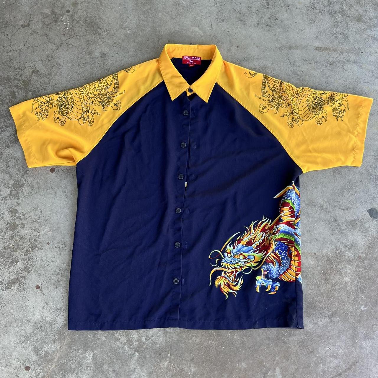 Y2K JNCO DRAGON BUTTON-UP SHIRT Sized XXL Lightly... - Depop