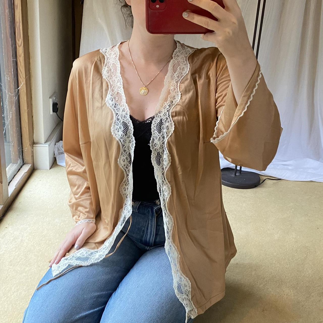 St Michael Women's Tan and White Robe | Depop