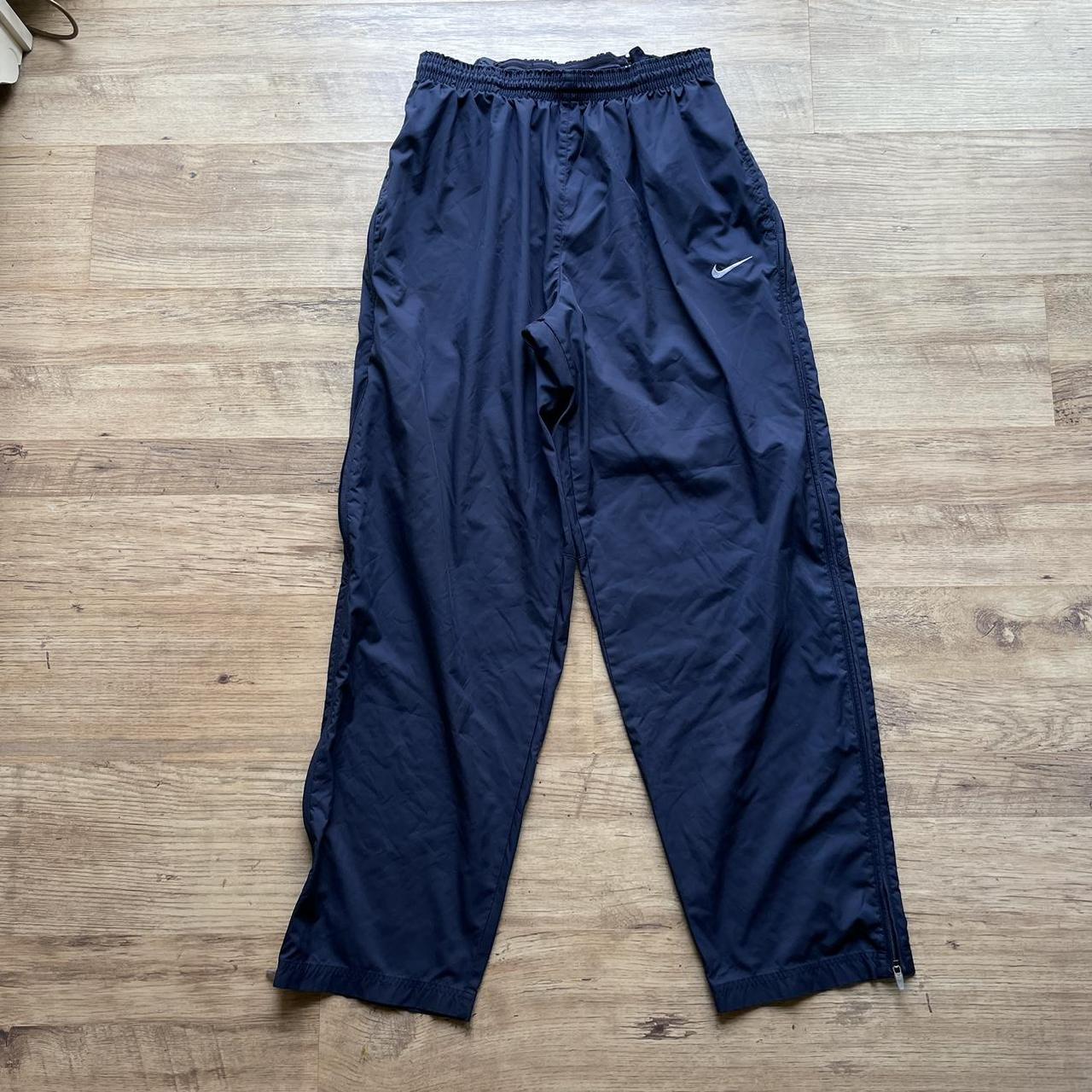 Vintage Nike Shell Baggy Track Bottoms in Navy Size... - Depop