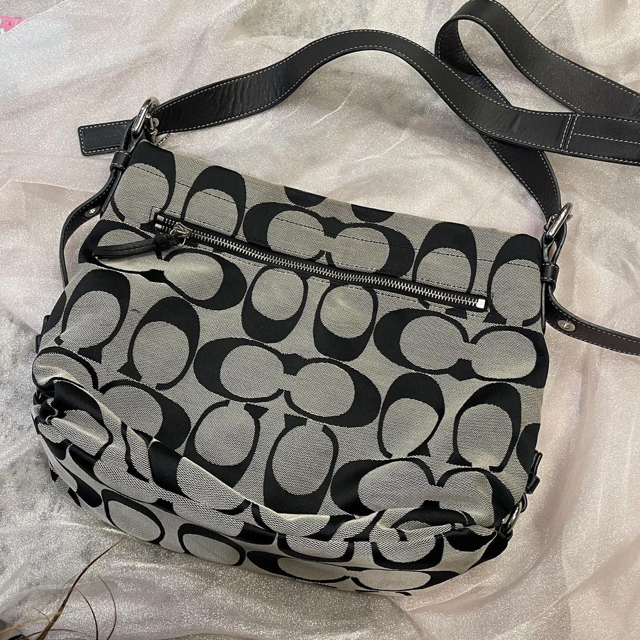 Coach Beige and Blk Signature Canvas Shoulder bag.... - Depop