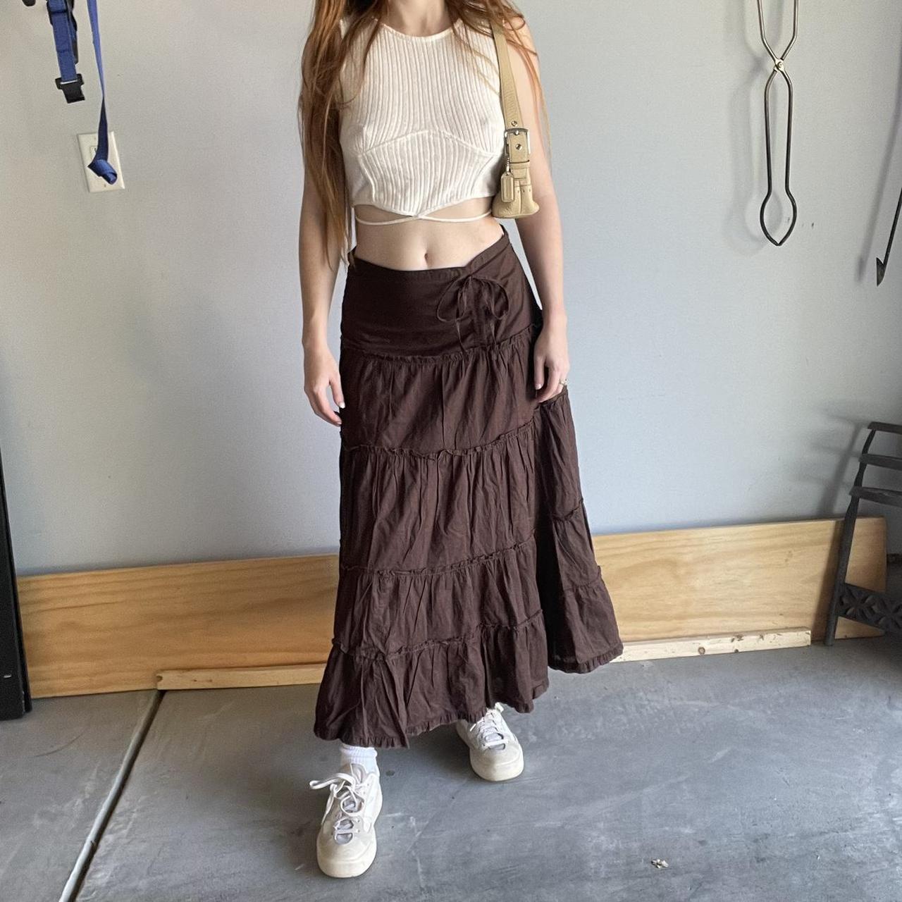 90s brown Maxi Skirt Apostrophe Perfect elevated... - Depop