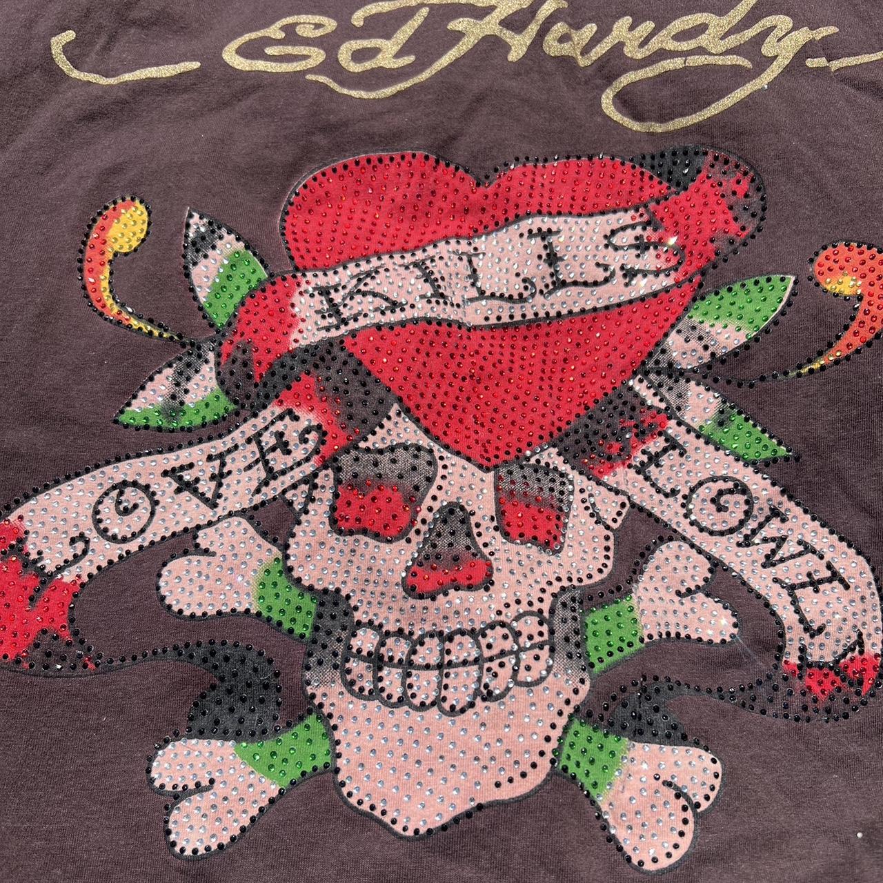 Vintage Ed Hardy Love Kills Slowly Rhinestone Skull... - Depop