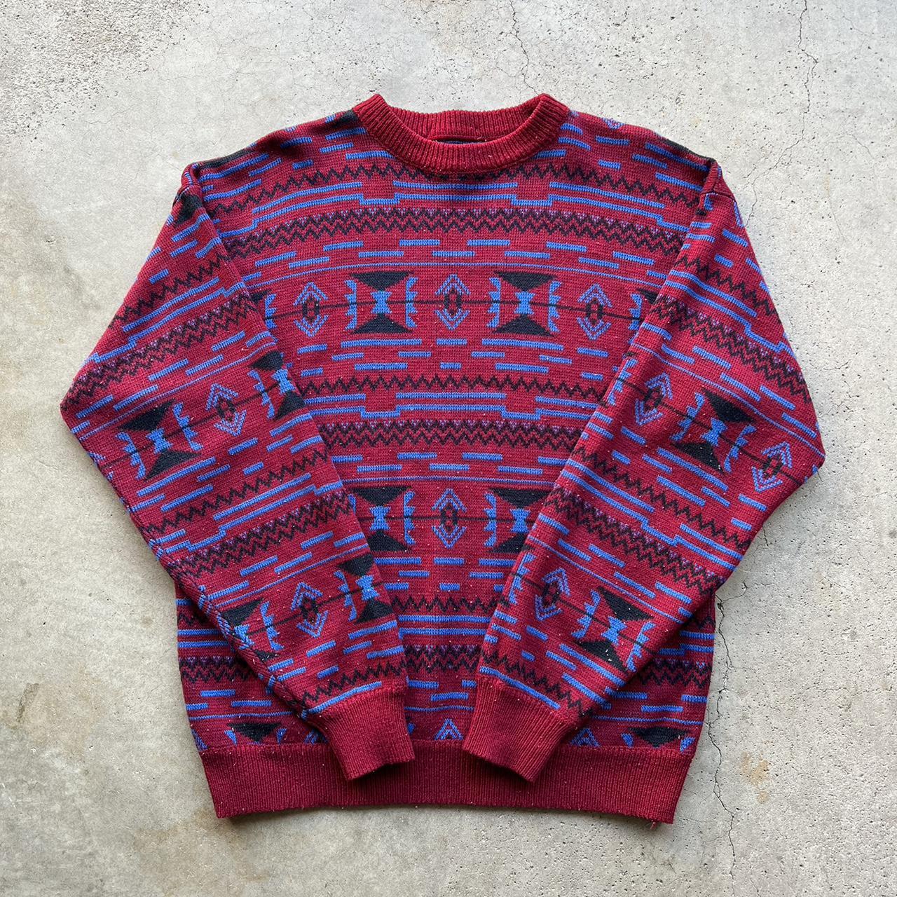 Vintage Aztec Knit Sweater Fits Men's Medium see... - Depop