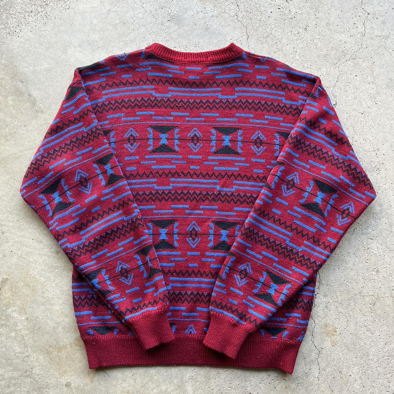 Vintage Aztec Knit Sweater Fits Men's Medium see... - Depop