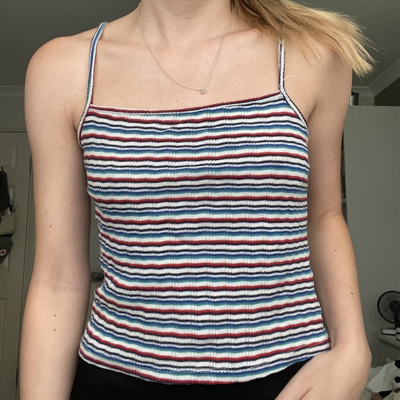 Brandy Melville Striped Cropped Cami with Spaghetti... - Depop