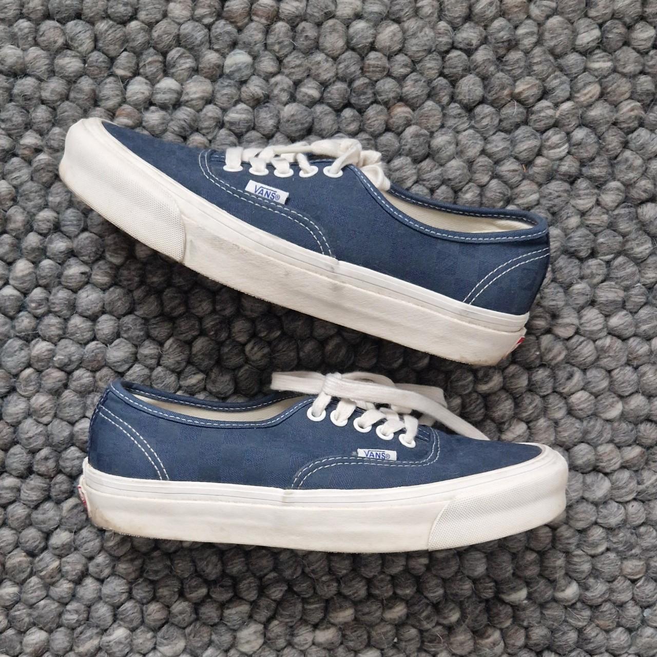 Vans authentic navy checkerboard design Size 6 Good... - Depop