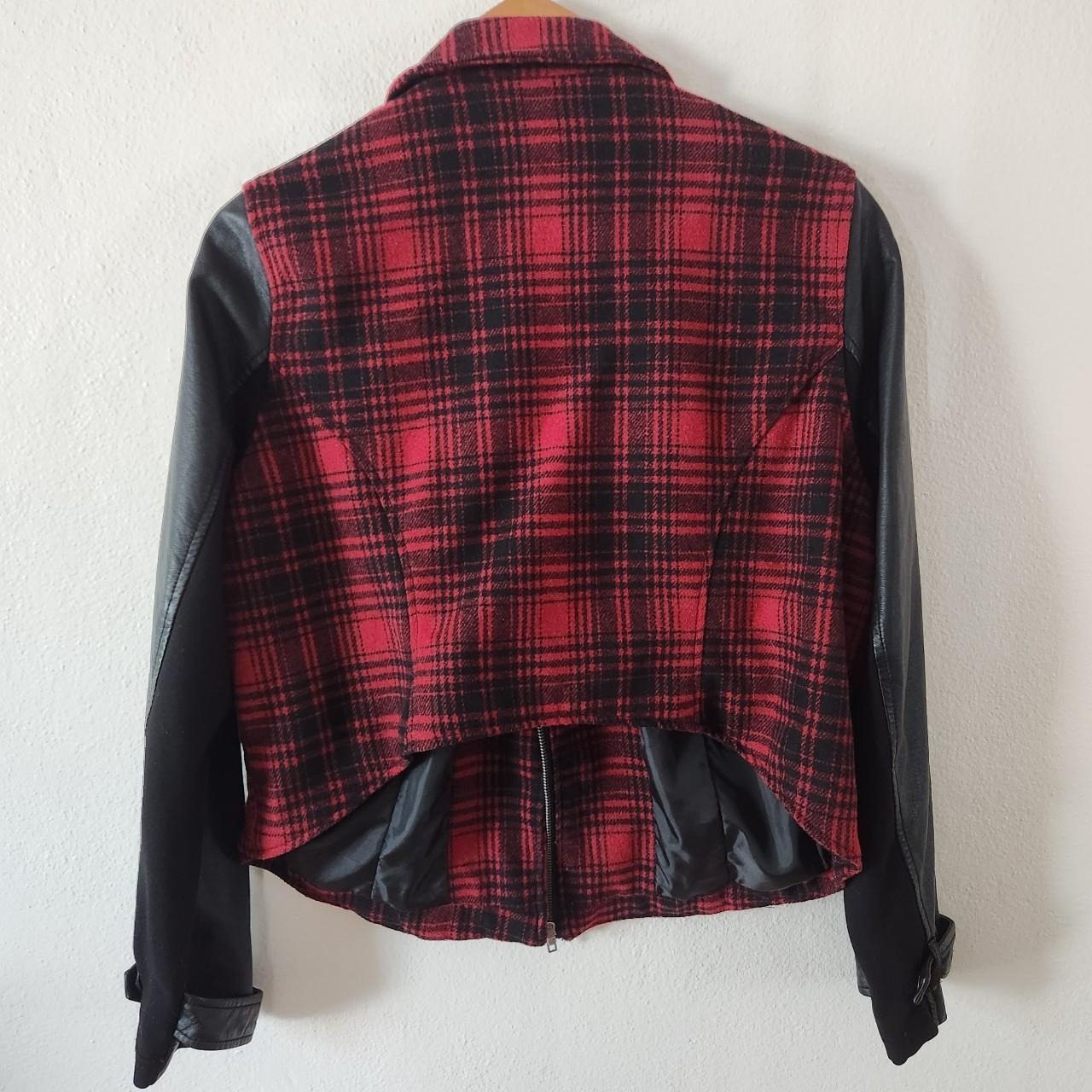 Torrid Moto Jacket Red Black Plaid Wool Blend Faux... - Depop