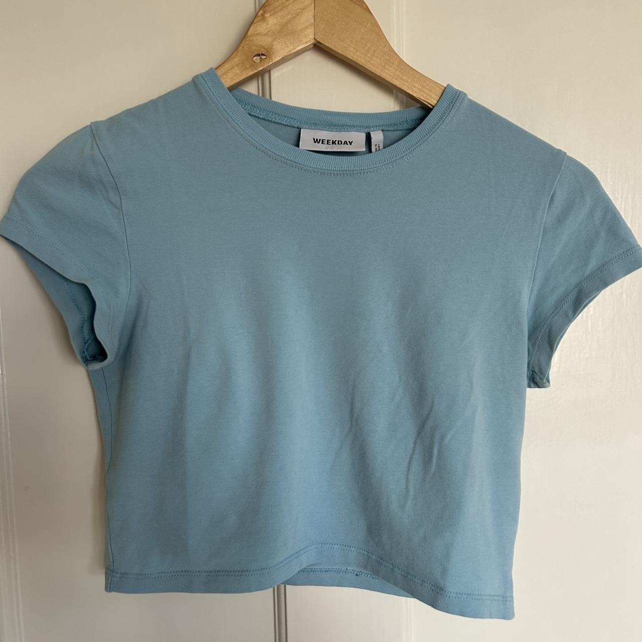 Baby blue Weekday crop top. Worn a couple of times.... - Depop