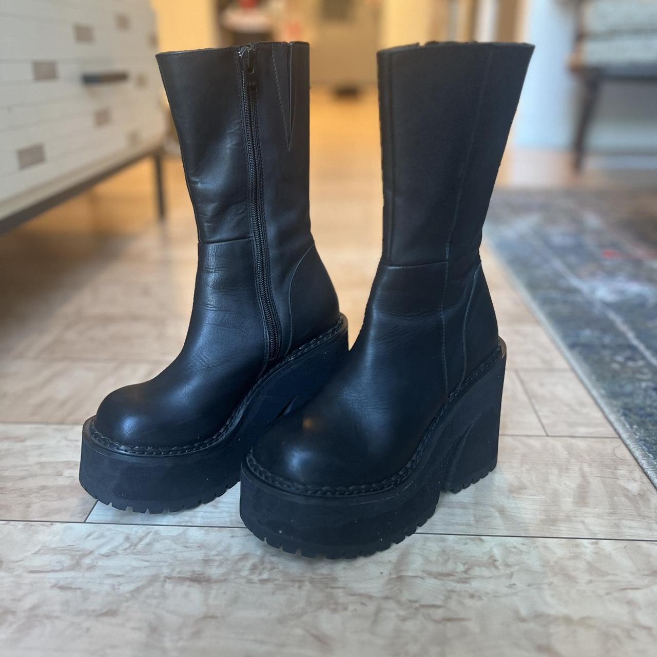 UNIF Parker leather platform boots with 4 inch... - Depop