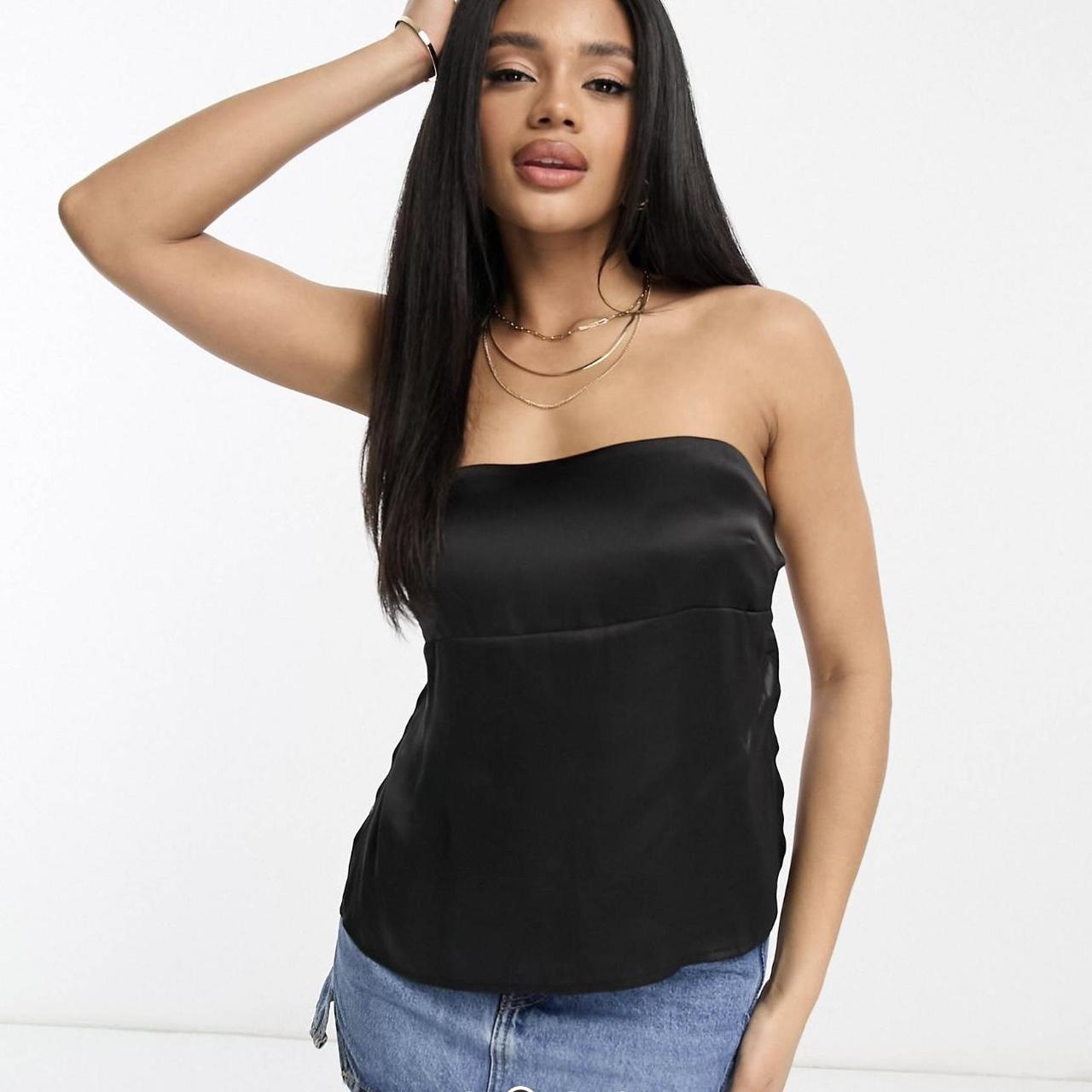 ASOS black satin bandeau top - brand new // never... | Depop