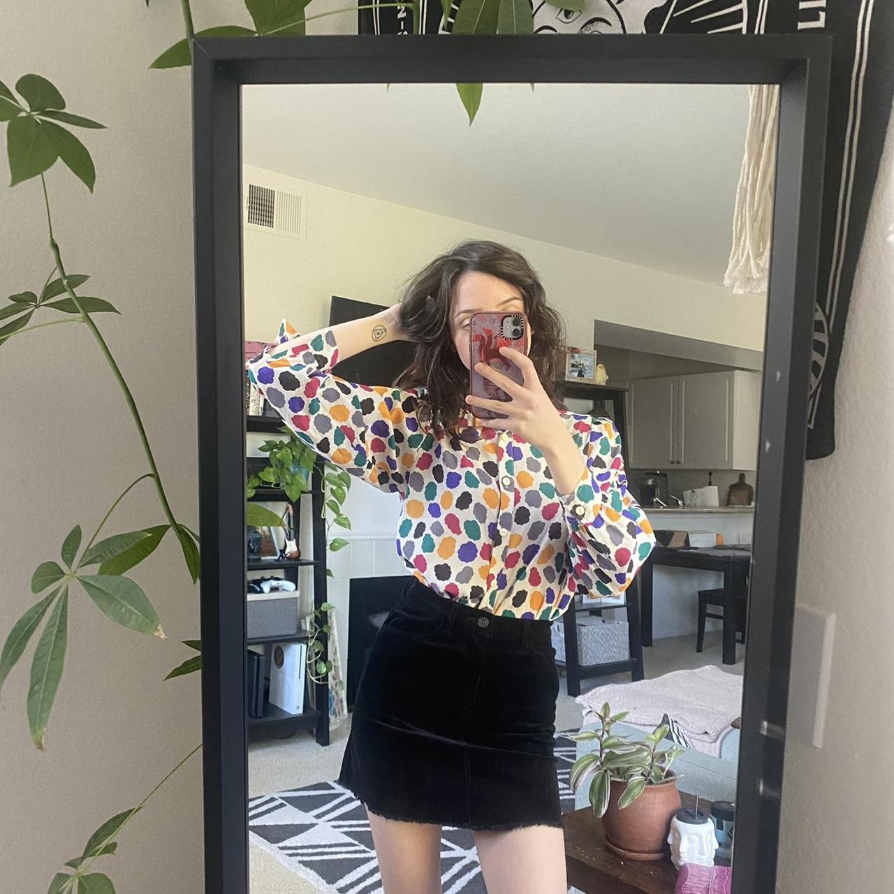 80s vintage button up with cute little multicolored... - Depop