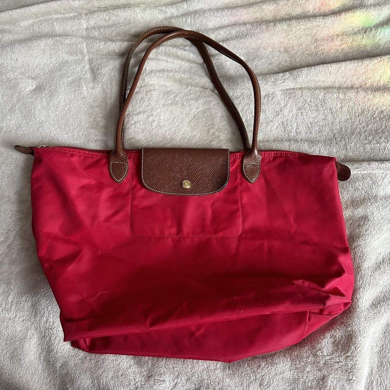 red longchamp le pliage small nylon shoulder tote... - Depop