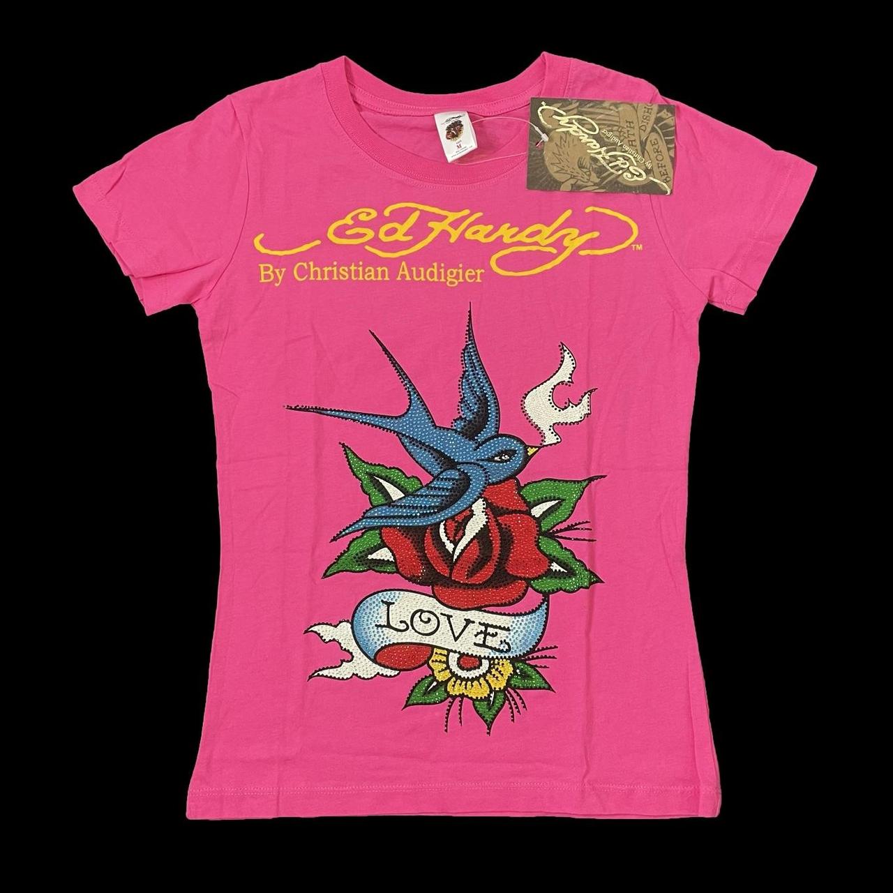 Ed Hardy Women's Pink T-shirt | Depop
