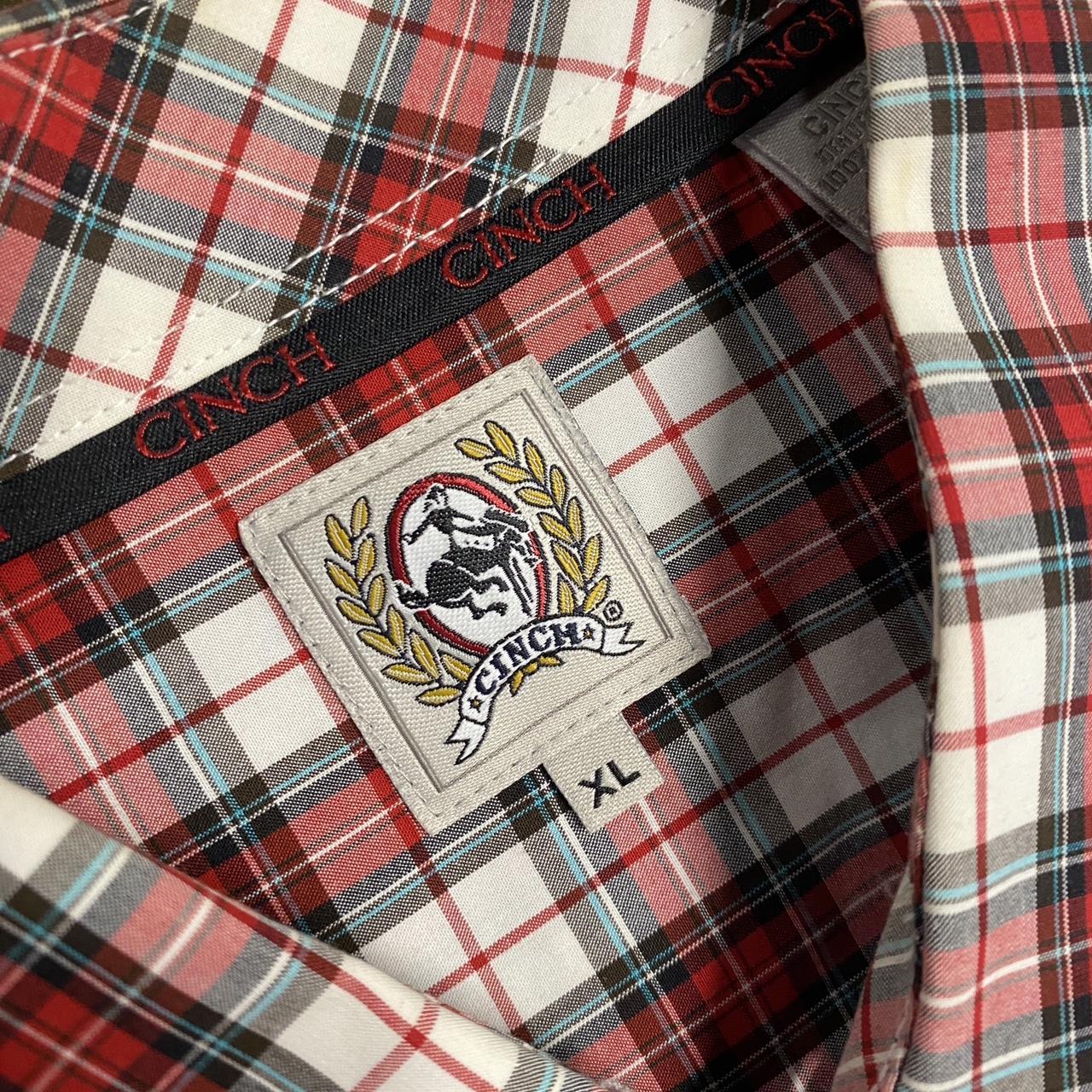 Cinch Red and White Plaid Button Up Long Sleeve... | Depop
