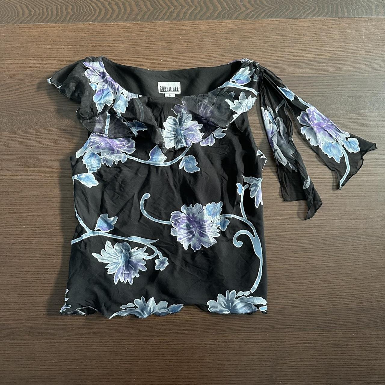 Bobbie Bee Vintage Black Blue and Purple floral... | Depop
