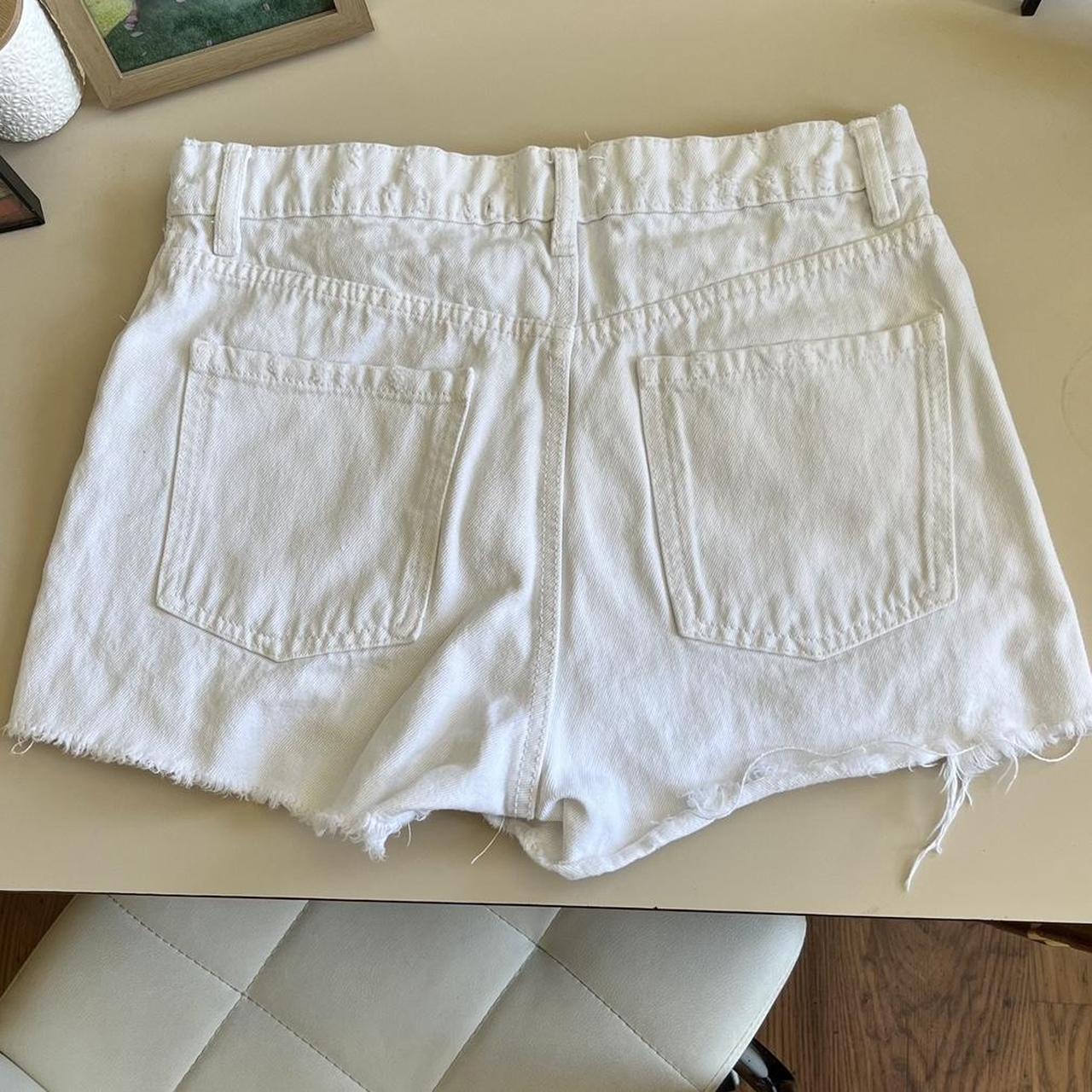 White high waisted ripped Zara shorts Worn... - Depop