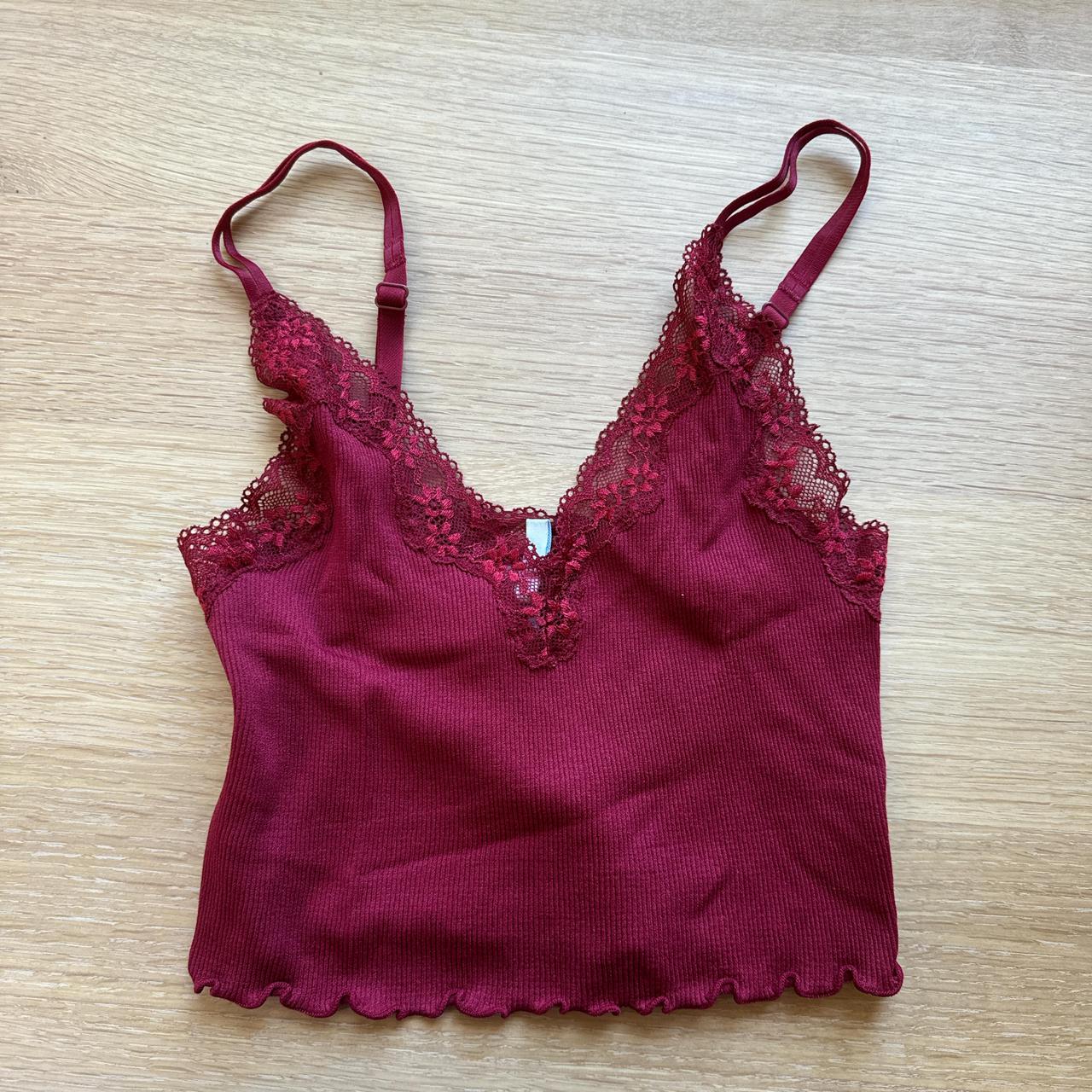 Red maroon tank top bralette lace from gap Fits... - Depop