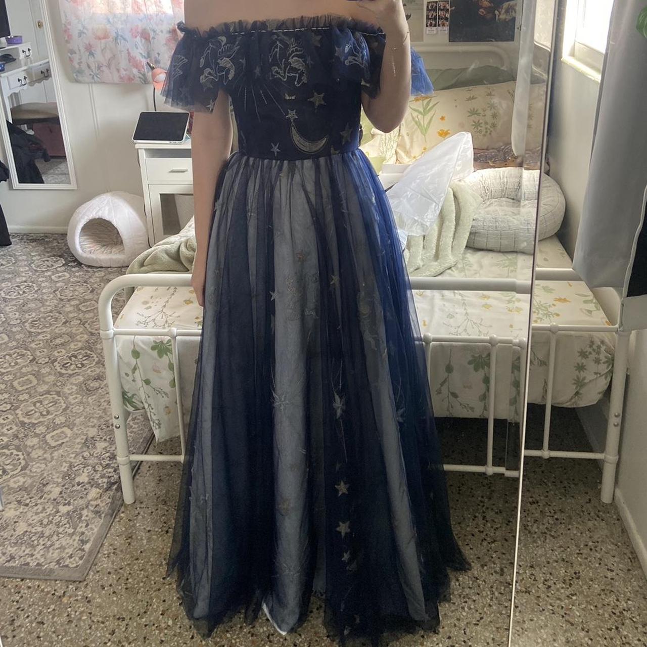 navy blue corset back celestial prom dress -never... - Depop
