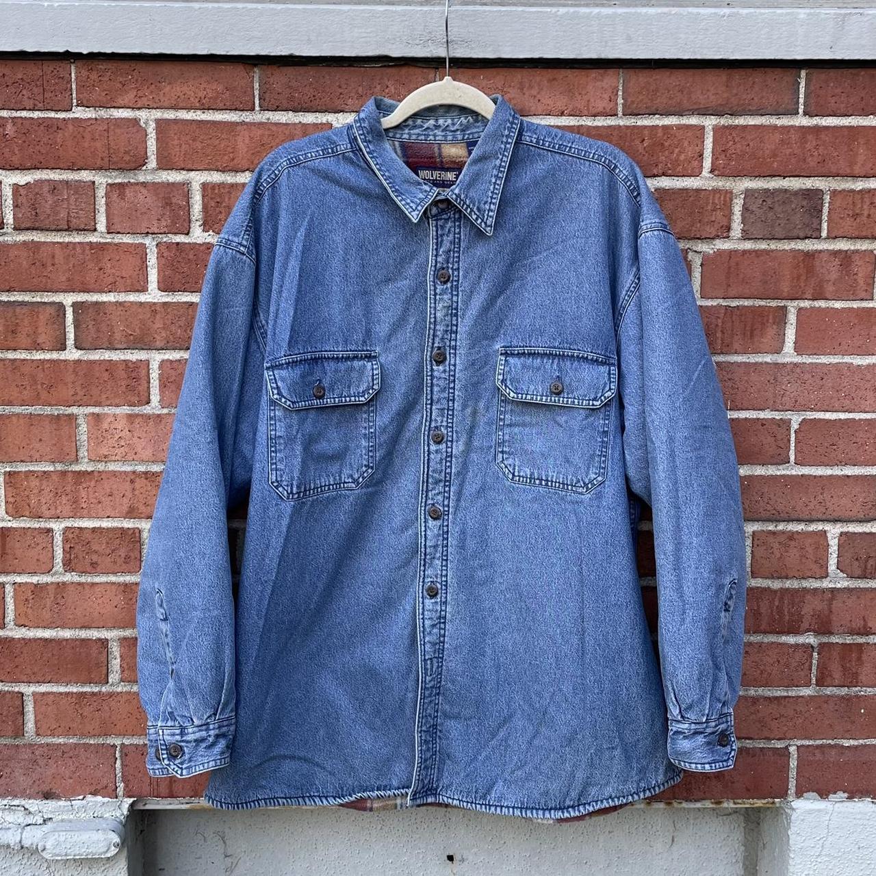 Vintage Wolverine Jacket Mens Blue Denim Shirt... - Depop