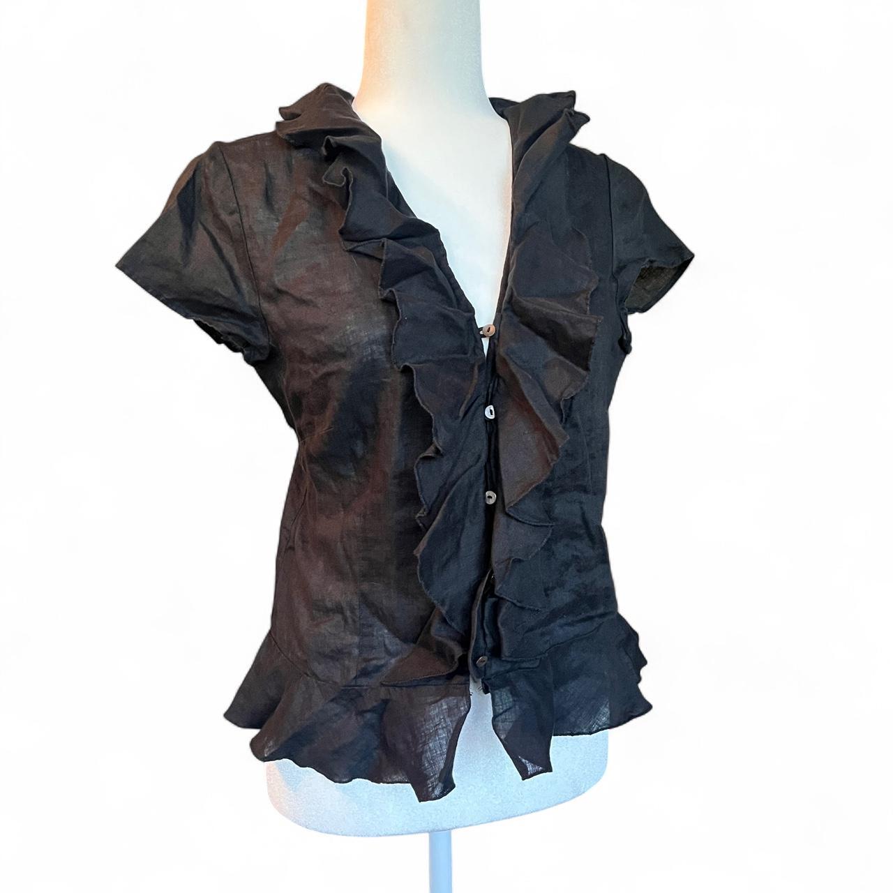 Black ruffle top with button down front. Brand is... | Depop