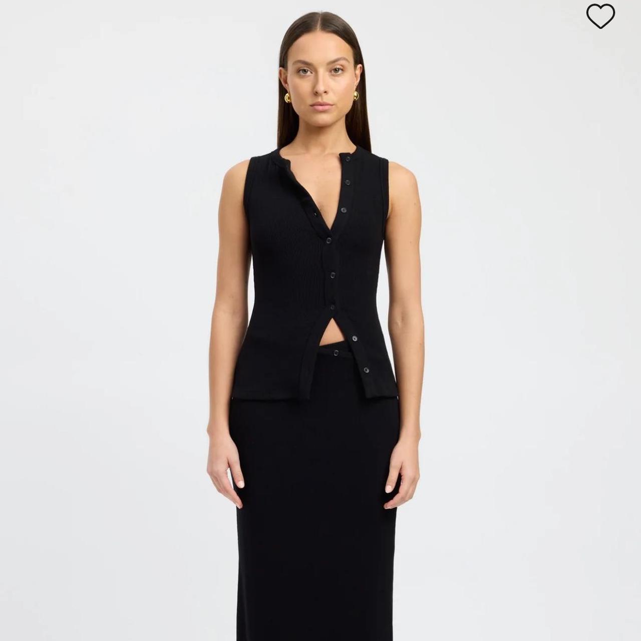 Kookai Bec Button Tank - Size 8/S - Black - Worn a... - Depop