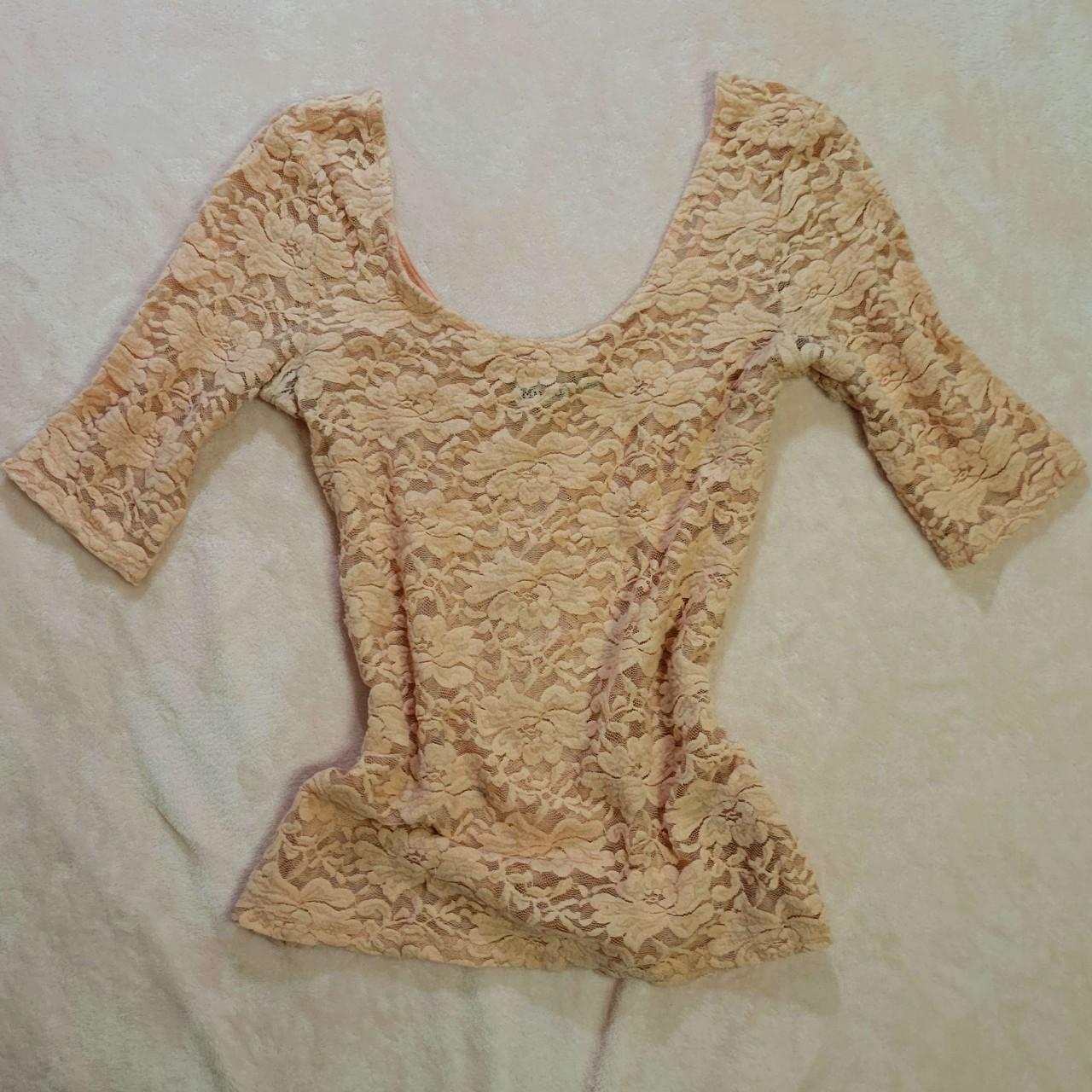 Beautiful Mudd Coral pink scoop-neck Floral Lace top... - Depop