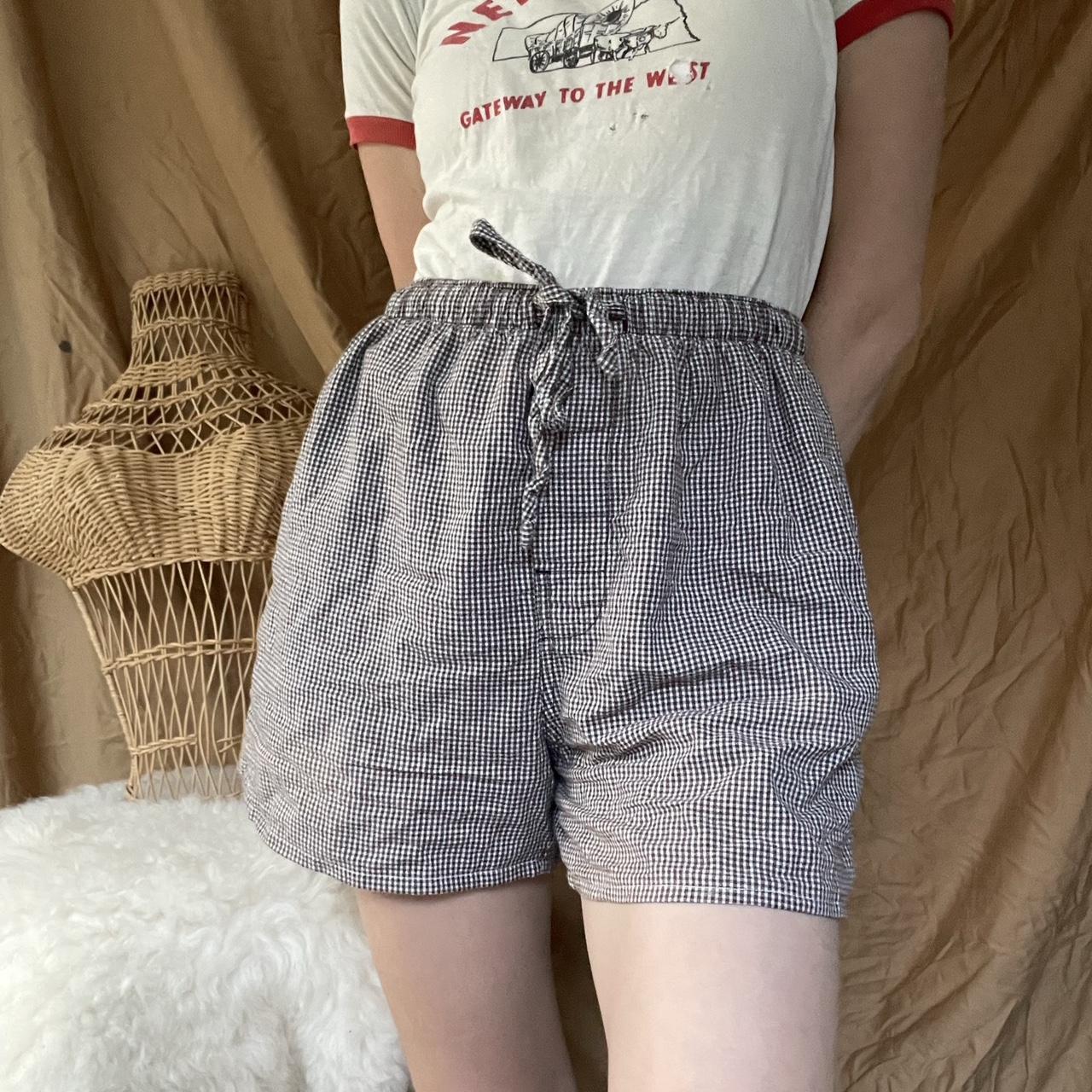 Y2k boxer style plaid / gingham earth tone brown and... - Depop