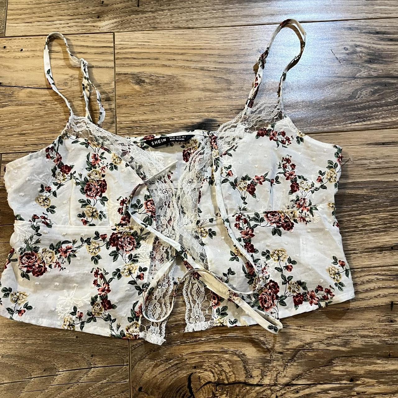 Shein flower top tie up #girly #spring... - Depop