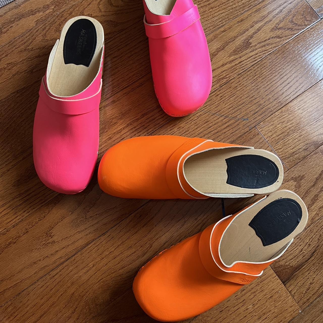 Swedish Hasbeens Women's Orange Clogs | Depop