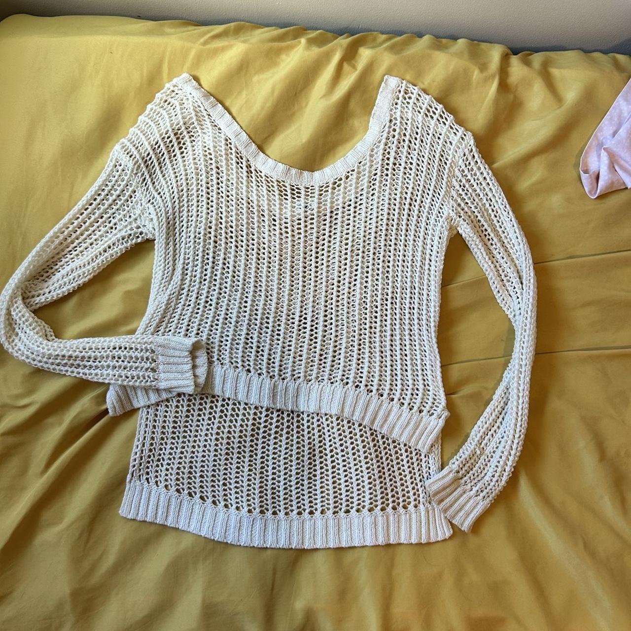 -Roxy white mesh/ knit sweater -Can be styled so... - Depop