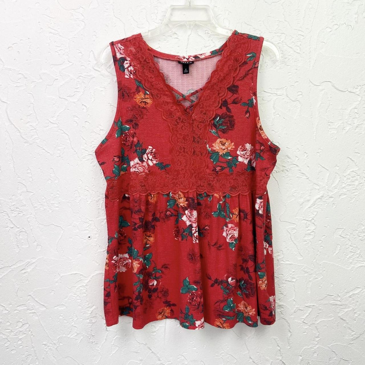 Torrid Red Floral Lace Trim Babydoll Tank Top Size... - Depop