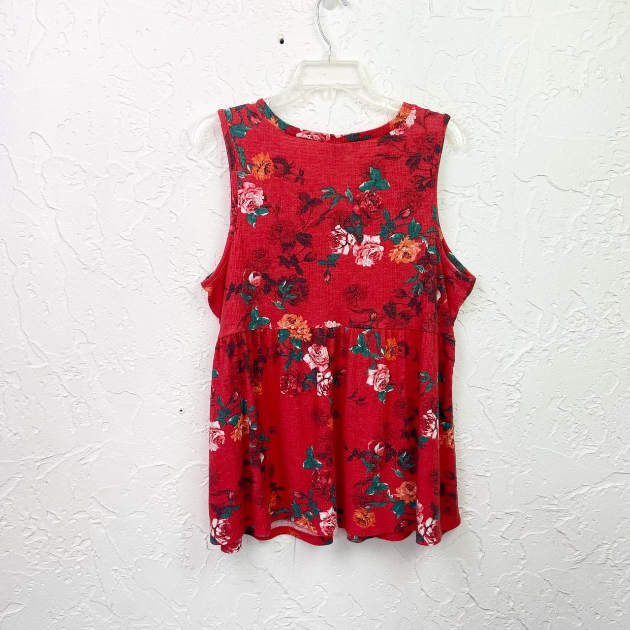 Torrid Red Floral Lace Trim Babydoll Tank Top Size... - Depop