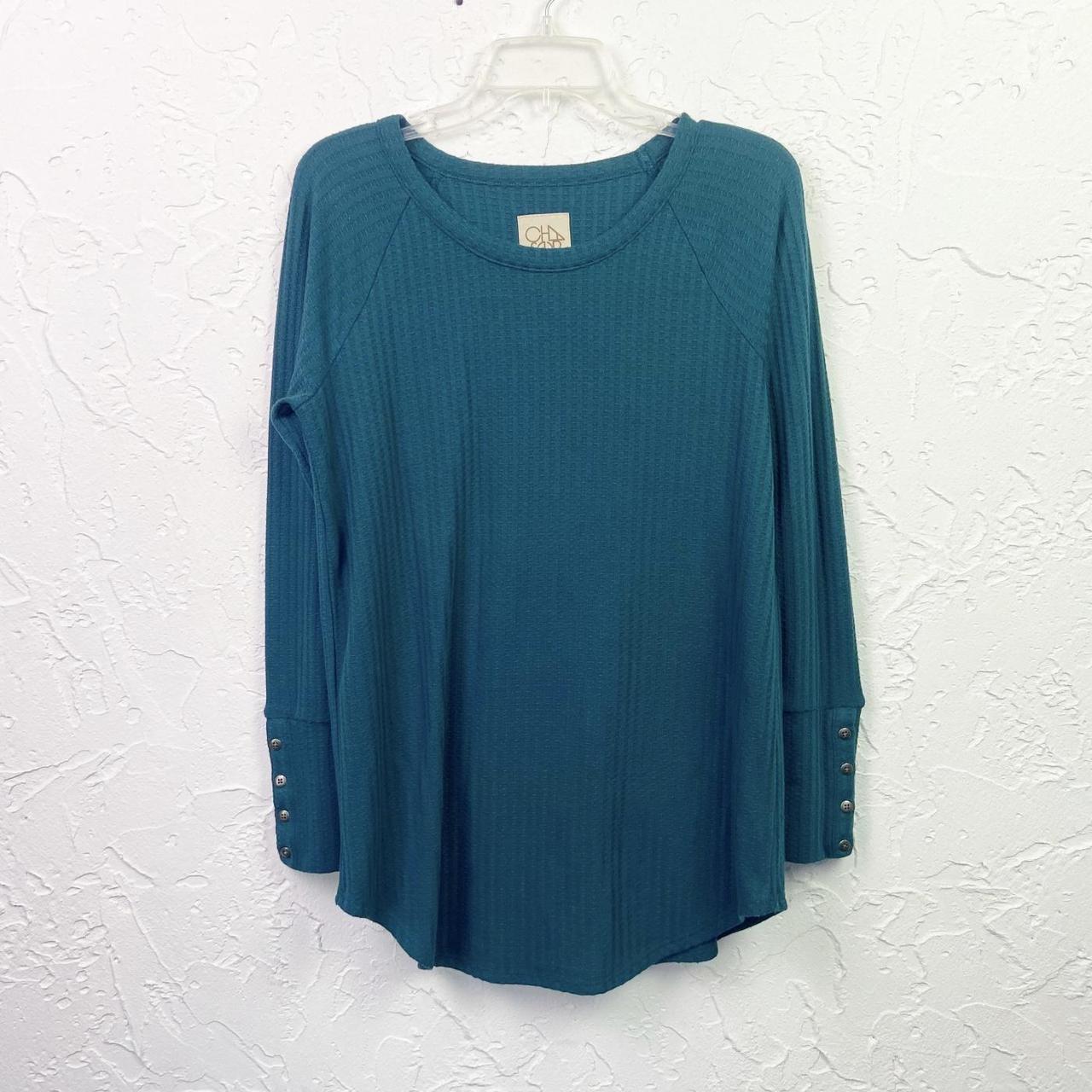 Chaser Blue Waffle Knit Long Sleeve Tunic T-Shirt... - Depop