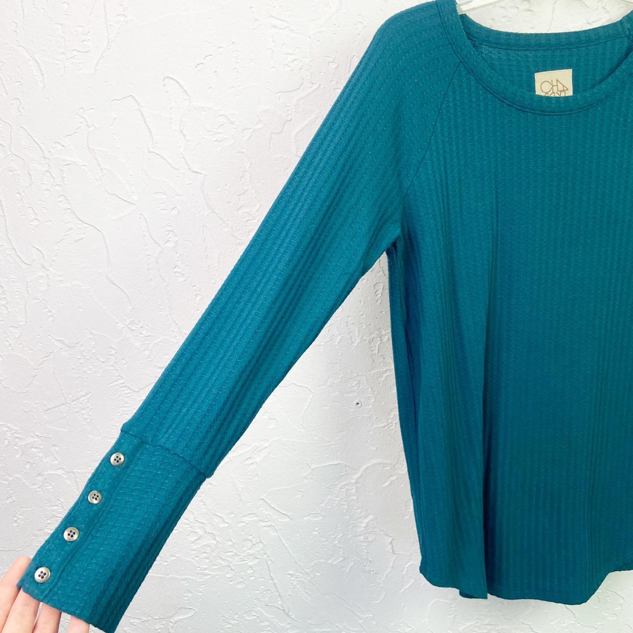 Chaser Blue Waffle Knit Long Sleeve Tunic T-Shirt... - Depop