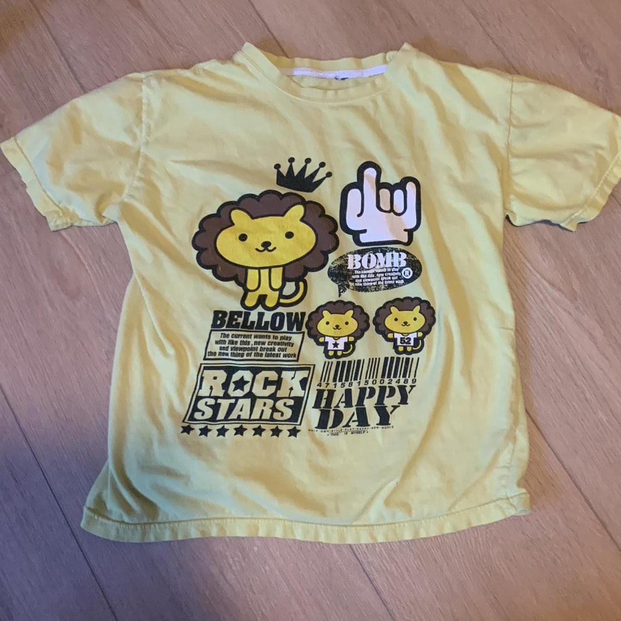 y2k japanese harajuku kidcore yellow vintage lion... | Depop
