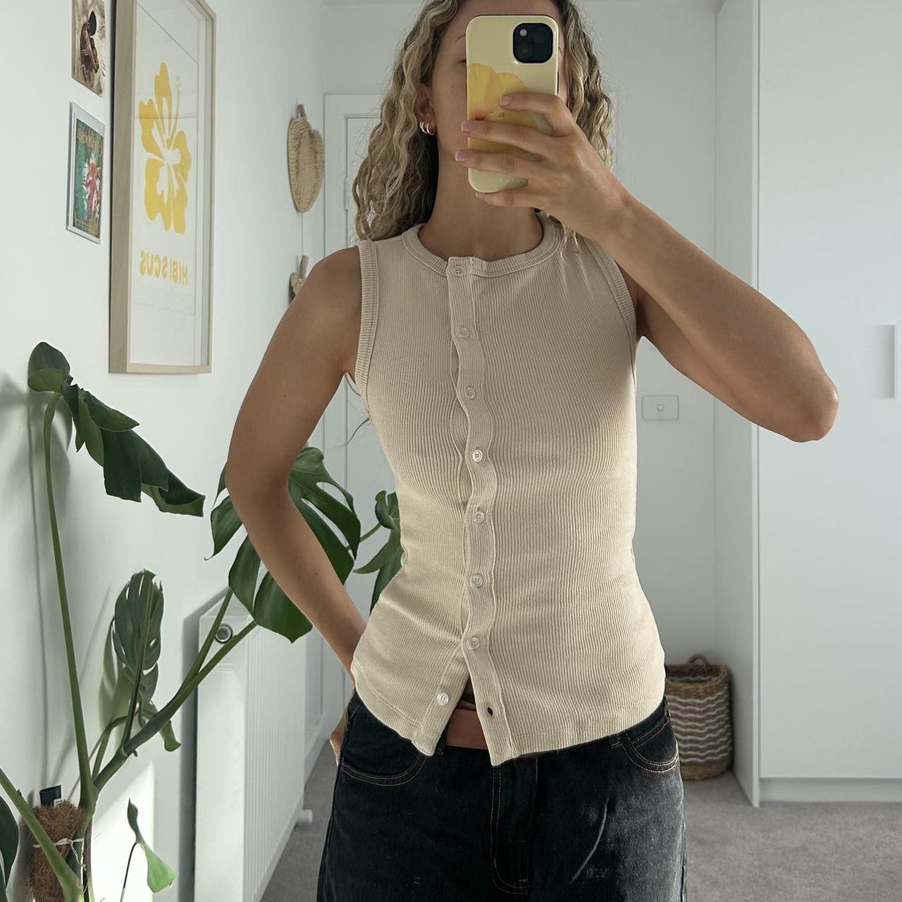 Kookai Bec button tank in beige Great condition... | Depop