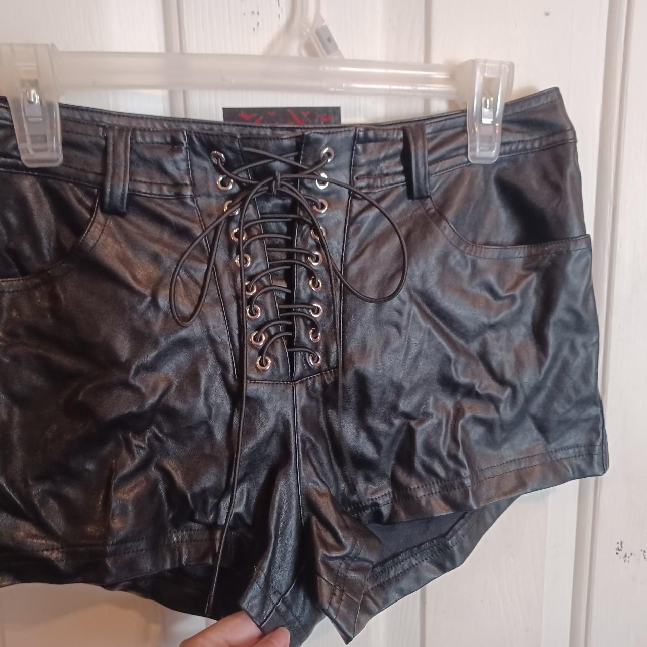 Cute faux leather (pleather) lace up shorts! They... - Depop