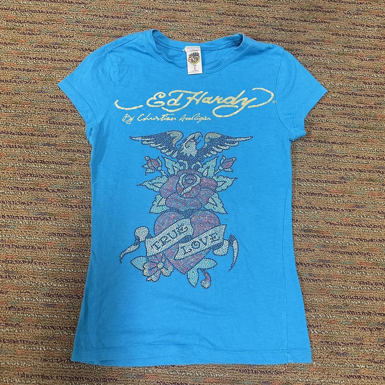 Ed Hardy t shirt - form fitting stretchy material -... - Depop