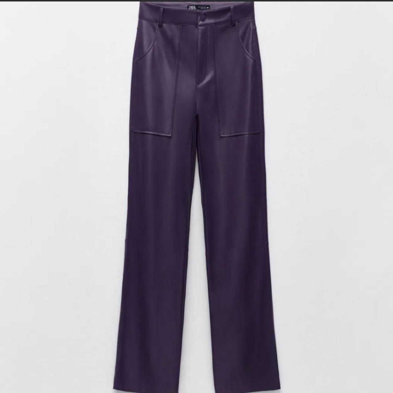 ZARA purple leather pants w Fleece inside Worn... - Depop