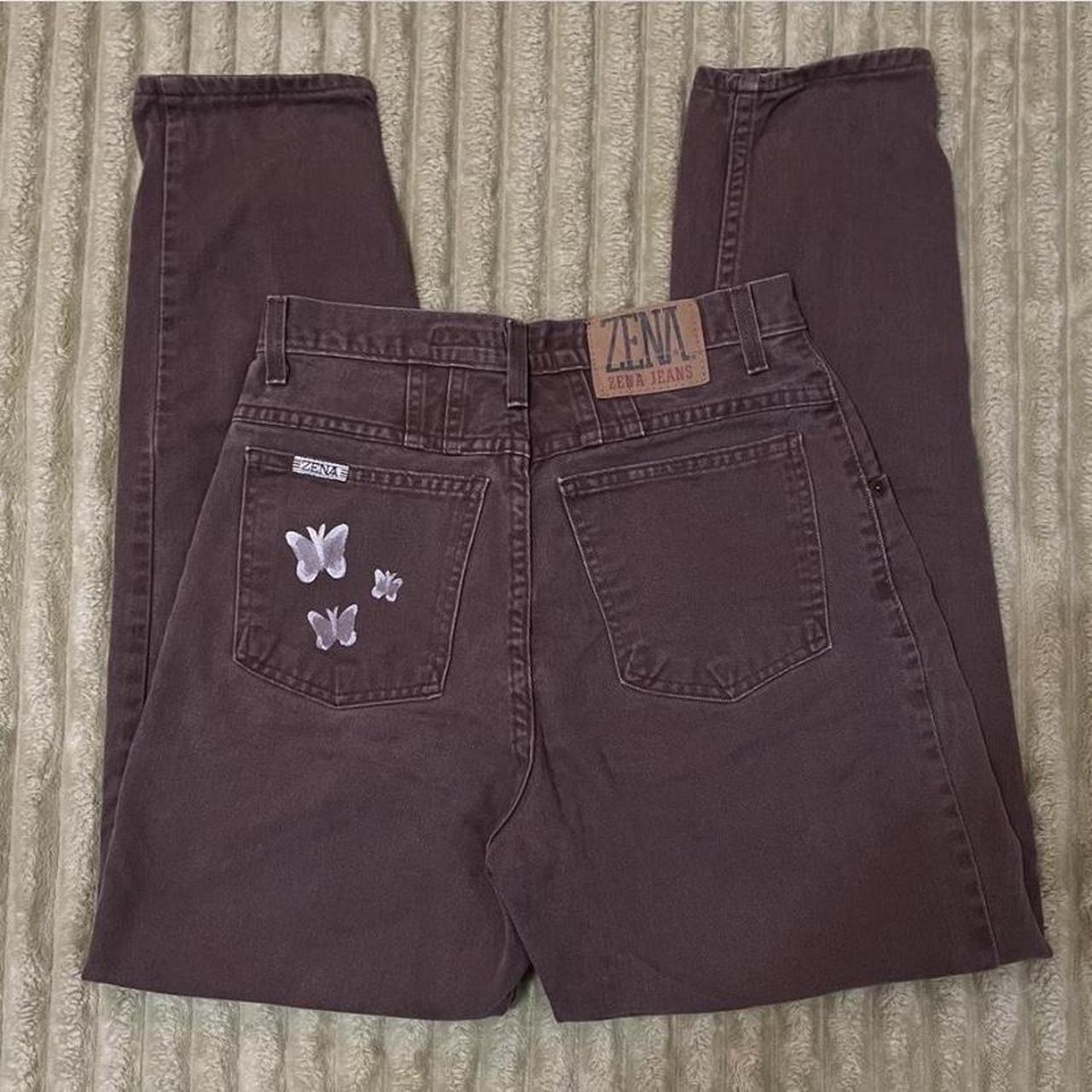 zena straight leg brown pants w/ hand painted... | Depop